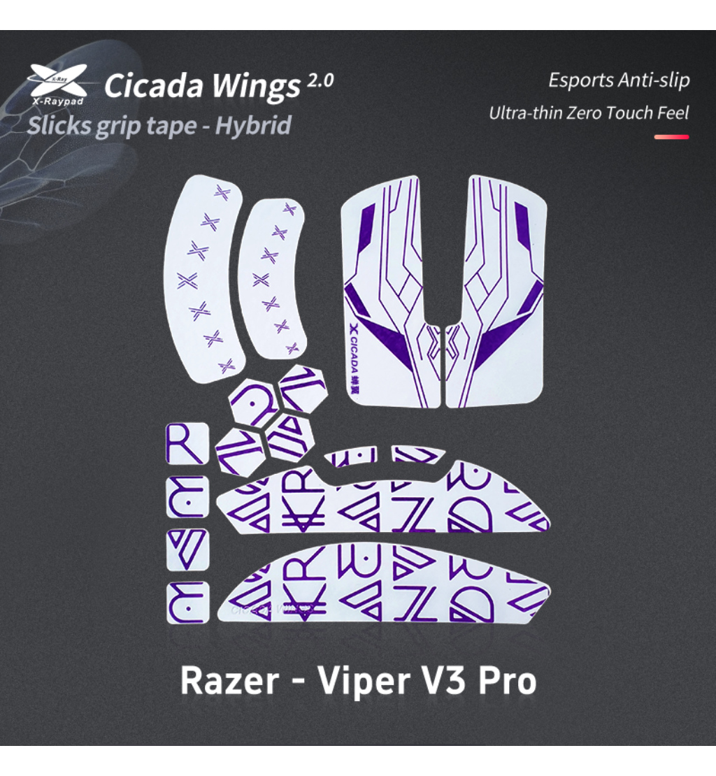 Buy X-Raypad White Purple Cicada Wings V2 Slicks Grip - Razer Viper V3 Pro UK - XPAD-CW-SLK-RAZ ...